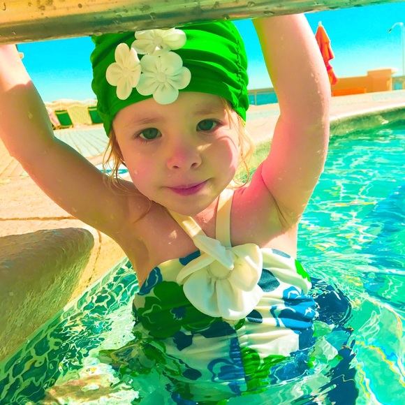 Janie and Jack | Swim | Janie And Jack Flower Swimsuit Swim Cap Green ...